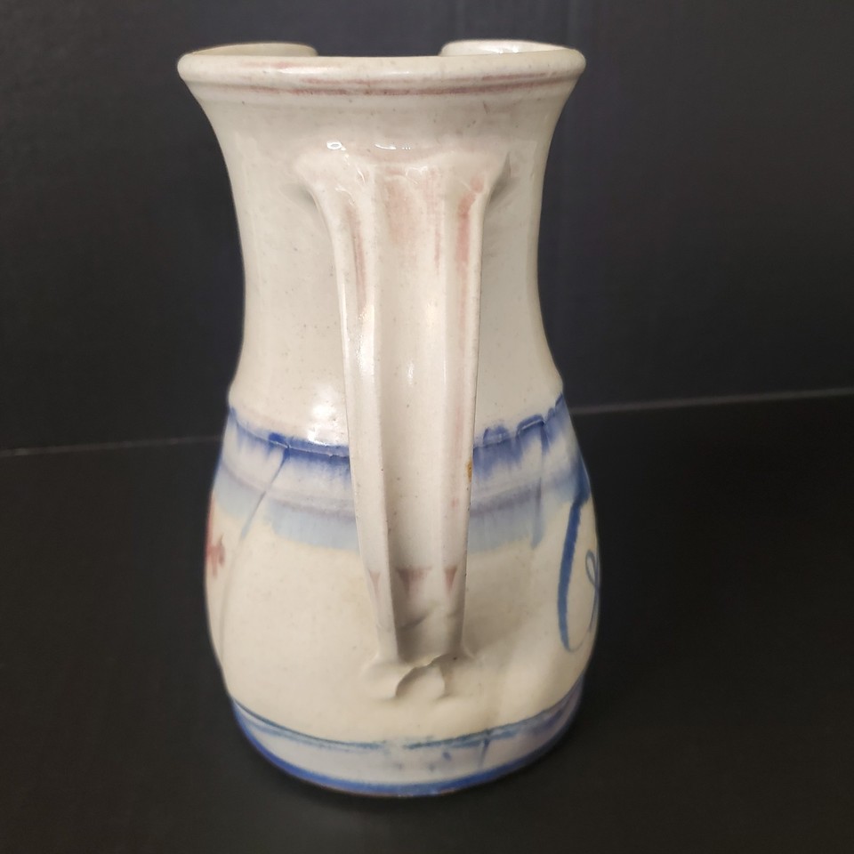 Stoneware Artist Studio Pottery Pitcher Jug Heavy Muted Floral Signed ...