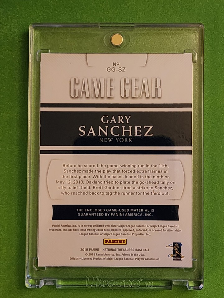 2018 Panini National Treasures - Game Gear Duals #GG-SZ Gary Sanchez 48 ...