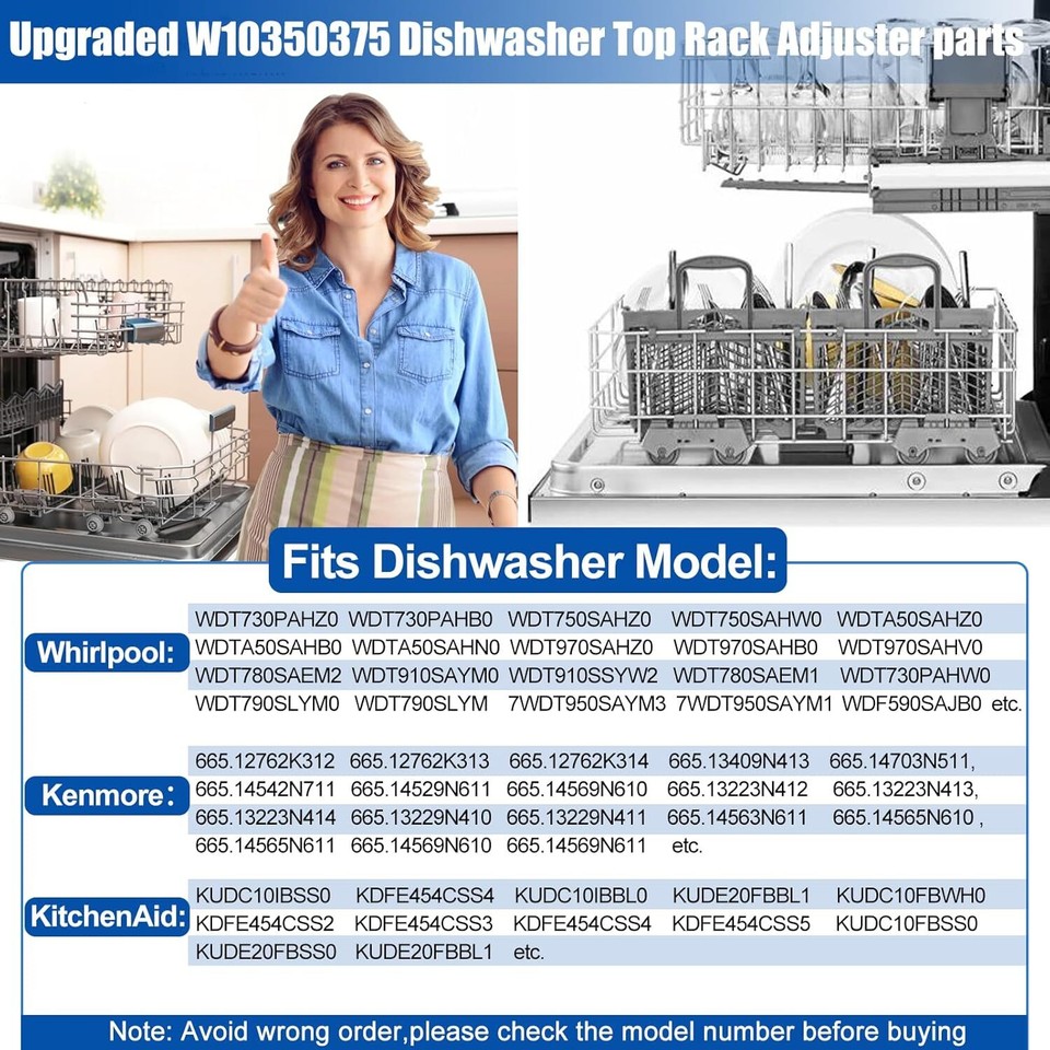 W10350375 Dishwasher Top Rack Adjuster part Fit Whirlpool WDT750SAHZ0 ...