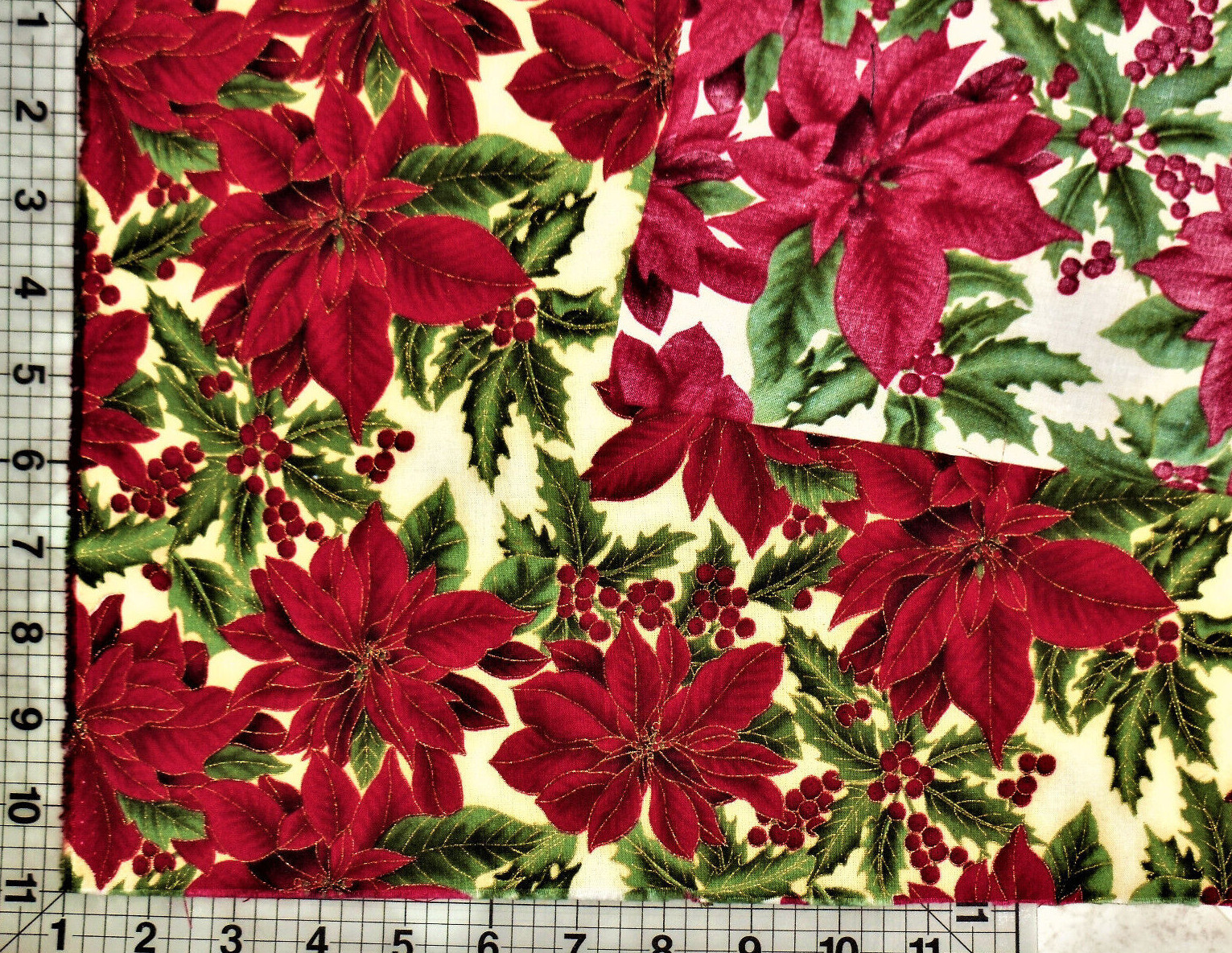 Hoffman CHRISTMAS COTTON FABRIC POINSETTIA TREES CARDINAL BERRIES ...