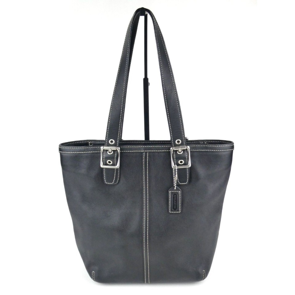 Coach Black Leather Tote Shoulder Bag 9572 | eBay