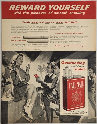 1955 Print Ad Pall Mall Cigarettes Lady Skating Champion Smoking with ...