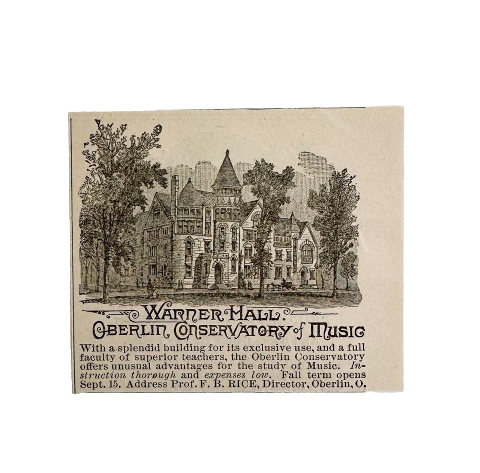Warner Hall Oberlin Conservatory 1885 Advertisement Victorian Music ...