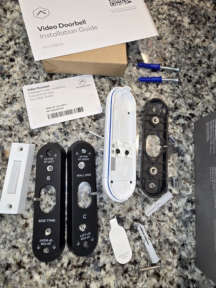 Alarm.com ADC-VDB770 Video Doorbell VDB770 WHITE missing power module ...