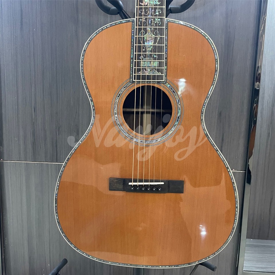 All Solid Wood 39 Inch OOO Type Cedar Acoustic Guitar Abalone Ebony ...