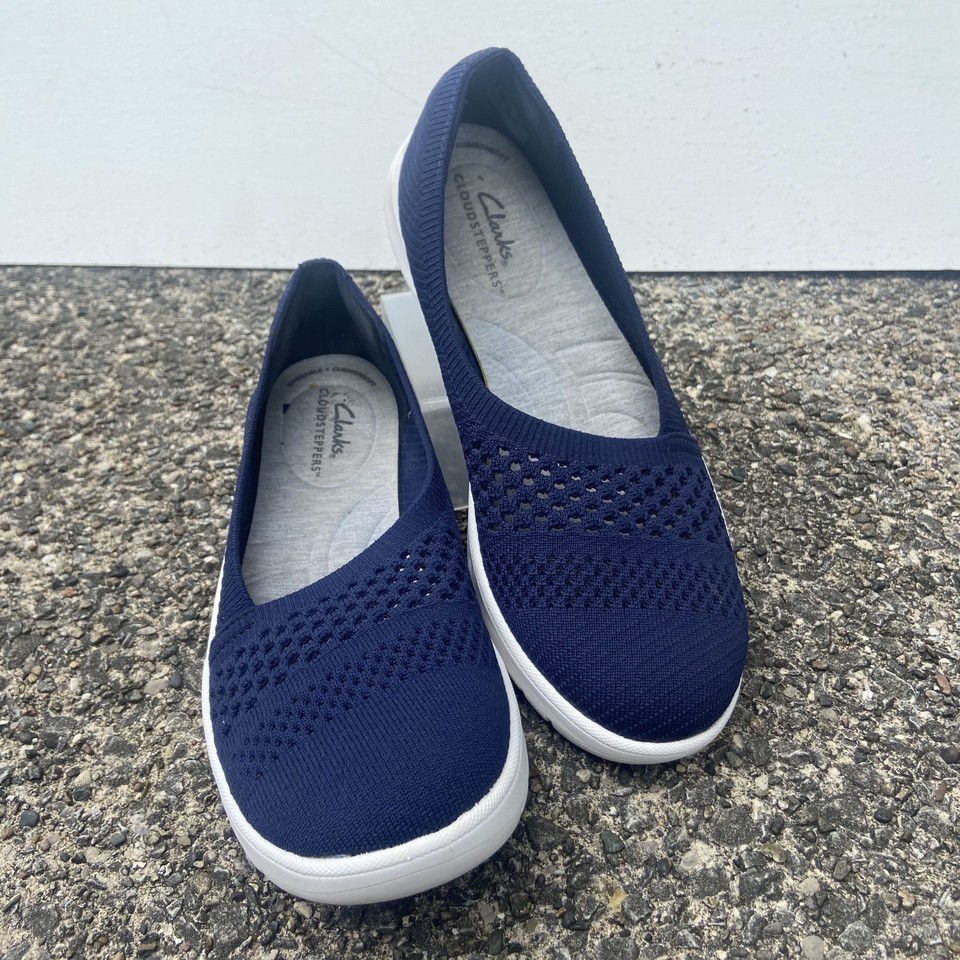Clarks Cloudsteppers Womens Shoes Sz 7.5 Blue Slip On Flats Knit ...