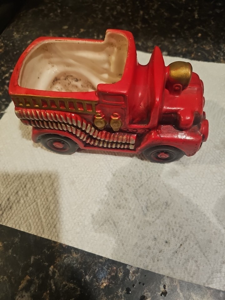 Vintage Relpo Red/Gold Fire Truck Ceramic Planter Home Decor Made In ...