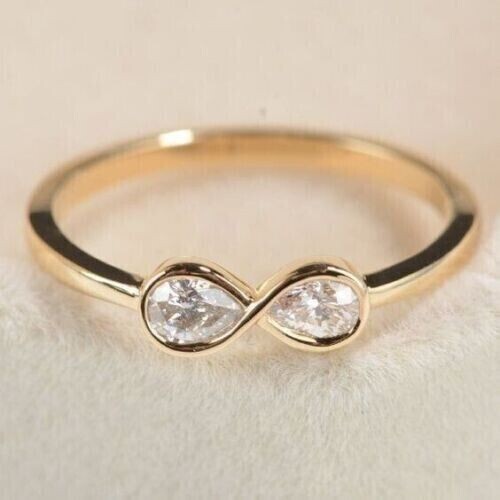 2 CT Two Stone Pear Cut Simulated Diamond Infinity Band 14k Yellow Gold ...