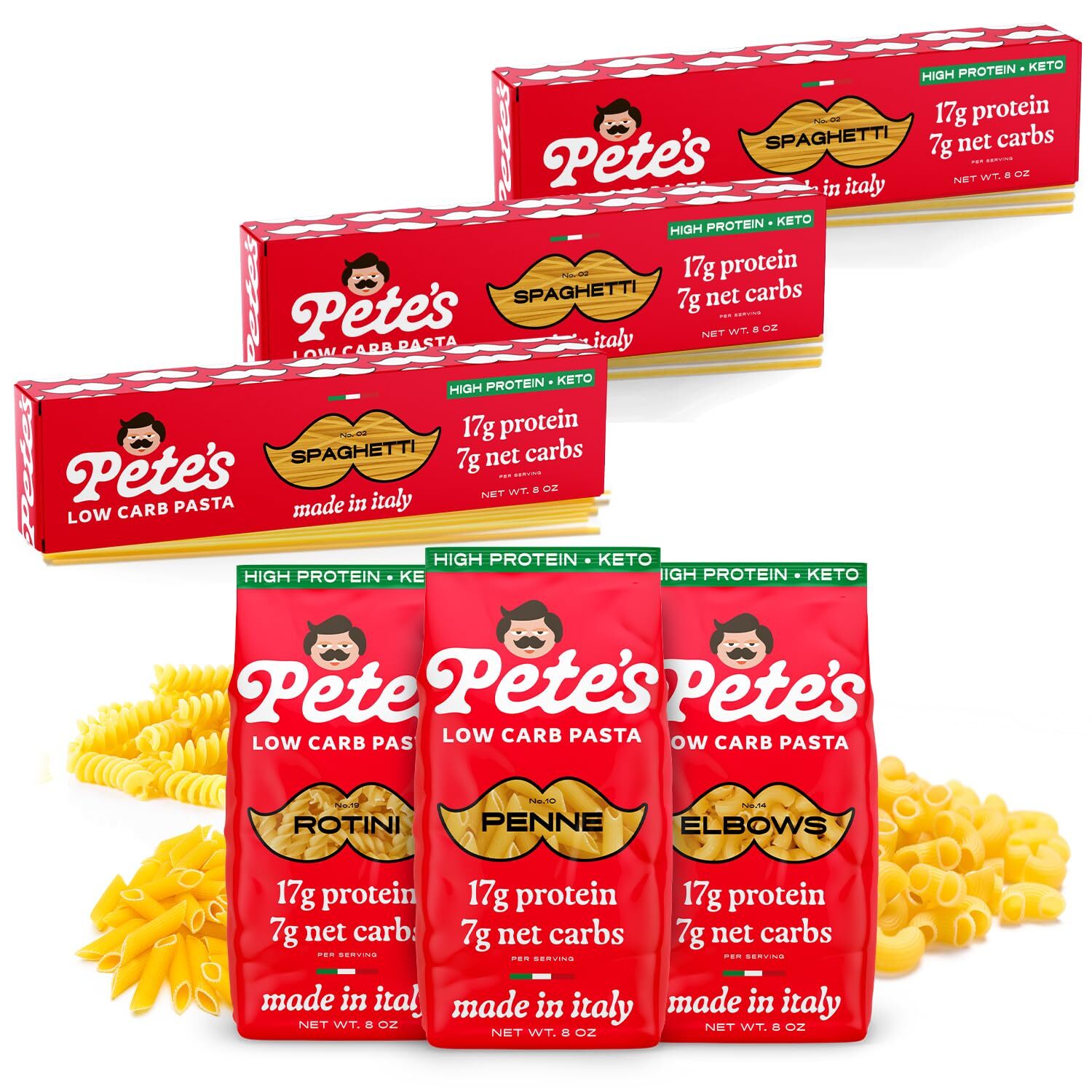 Pete'S Pasta 6 Pack Low Carb Pasta - 3 Spaghetti + Variety Short (Penne ...