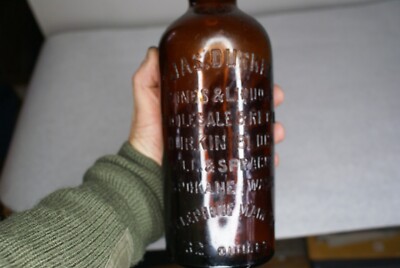 JAS. DURKIN SPOKANE WASHINGTON AMBER BOTTLE 32 OZ. ANTIQUE LIQUER ...