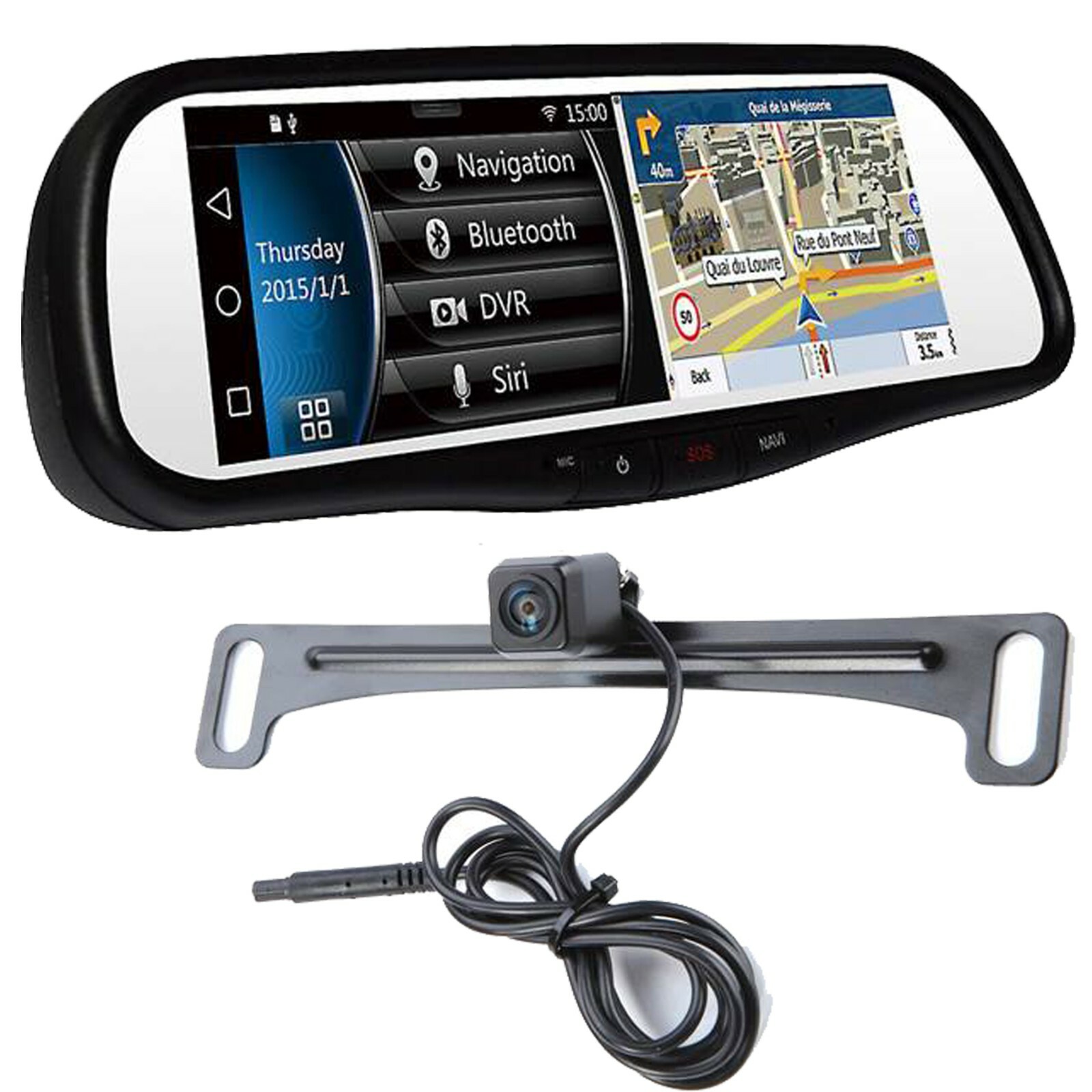 Voxx RVM740SM Bluetooth Rearview Mirror + ACA800 Plate-mount backup ...