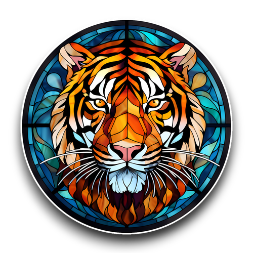 LARGE Tiger Big Cat Animal Stained Glass Window Opaque Vinyl Sticker ...