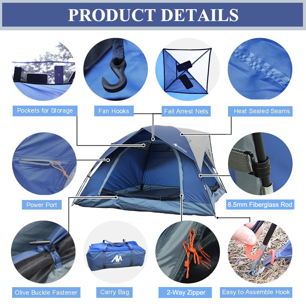 4 Person Outdoor Waterproof Dome Family Camping Tents with Removable ...
