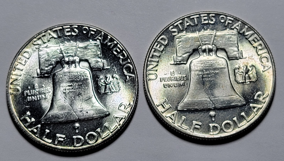 1962-P 1963-D FRANKLIN Half Dollar 50c Cents 90% Silver 2-COIN Lot Hi ...