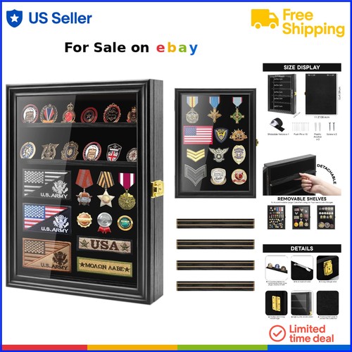 Medals Display Case Wood Wall Mount Shadow Box for Coins Pins Collector ...
