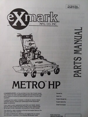 eXmark Metro HP Walk Behind Commercial Lawn Mower Parts Manual 48 52 36 ...