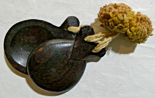 Vintage Hand Carved Wood Castanet Clacker Corded w/ Pom Pom | eBay