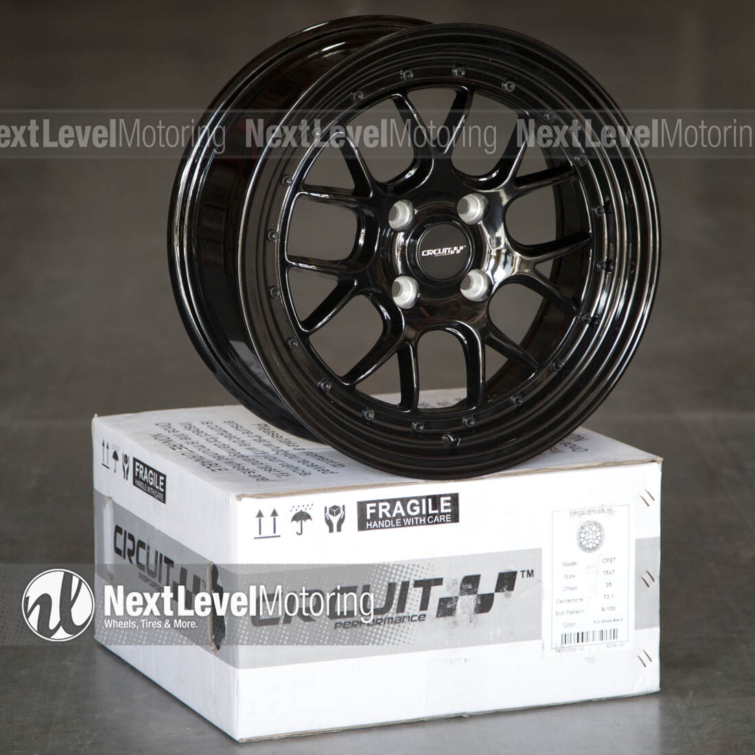 Circuit CP27 15x7 4-100 +35 Full Gloss Black Wheels Fits Acura Integra ...