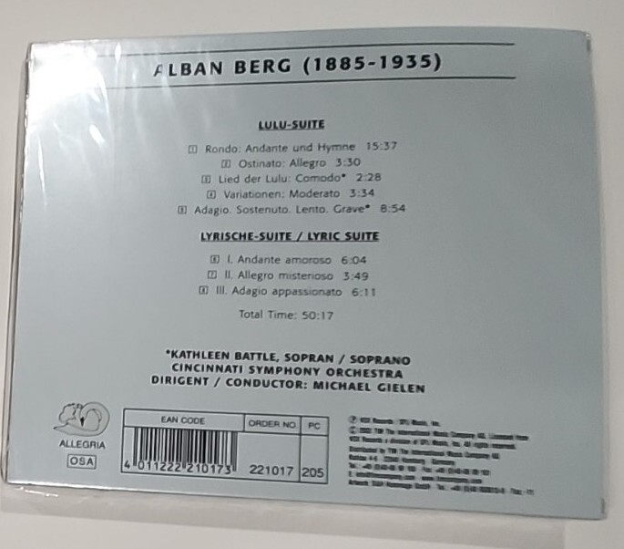 Berg: Lulu Suite; Lyric Suite [Germany] (CD, 2005, Allegria) New Sealed ...