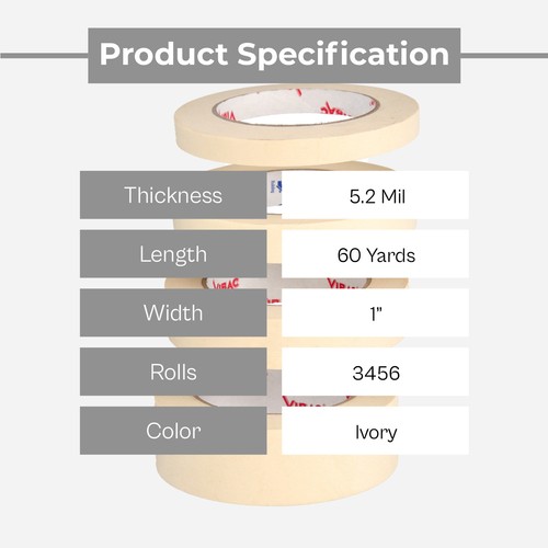 1 Inch x 60 Yards Ivory Masking Tape 3456 Rolls 5.2 Mil Use For ...