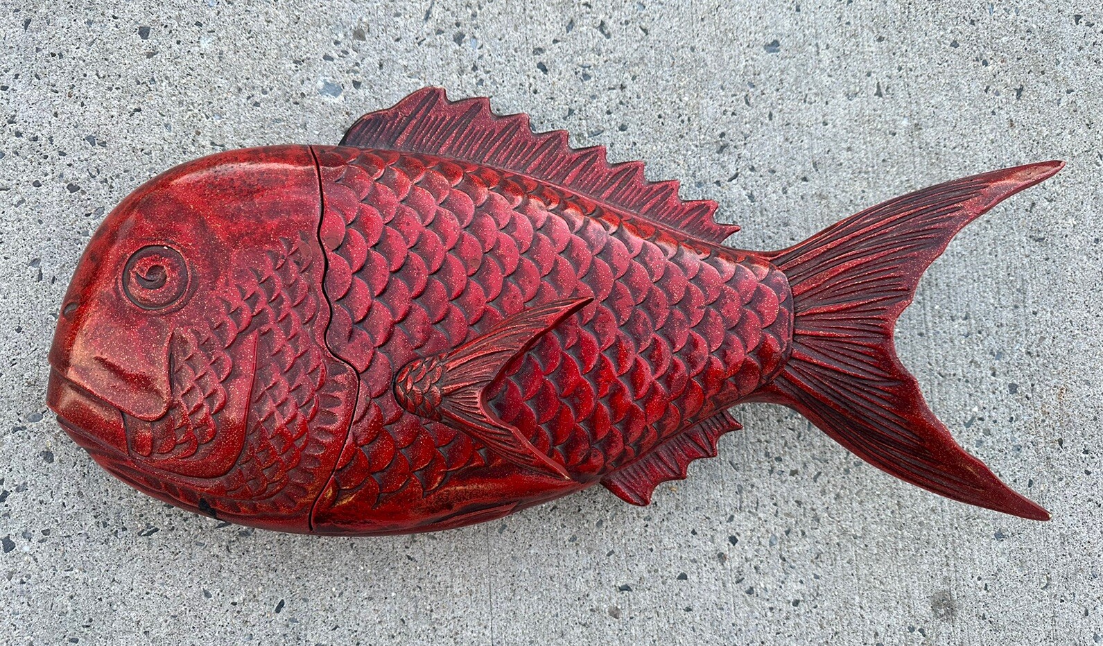 Japanese Lacquered Red Black Wooden Fish Serving Tray Bowl With Lid 24 ...