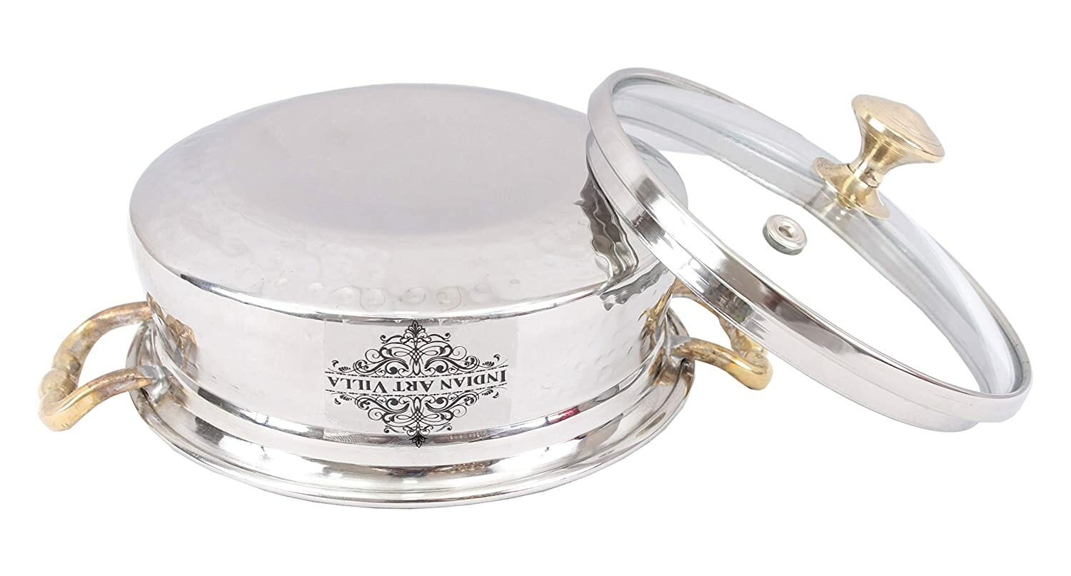 Hammered Stainless Steel Casserole Donga with Glass Lid, 2200 ml ...