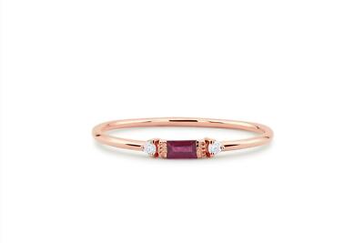 0.3ct Lab-Created Baguette Pink Ruby Trilogy Minimalist Ring Rose Gold ...