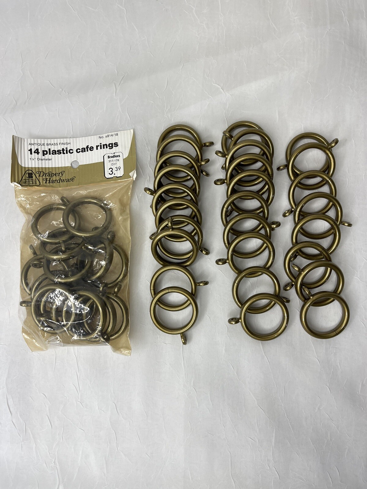 Lot of 48 Vintage Café Curtain Rings Antique Brass Finish Plastic 1 1/4 ...