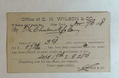 D H Wilson & Co Company New York NY Office 1888 Postcard vintage ...