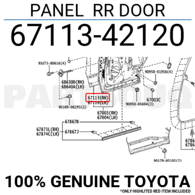 6711342120 Genuine Toyota PANEL RR DOOR 67113-42120 | eBay