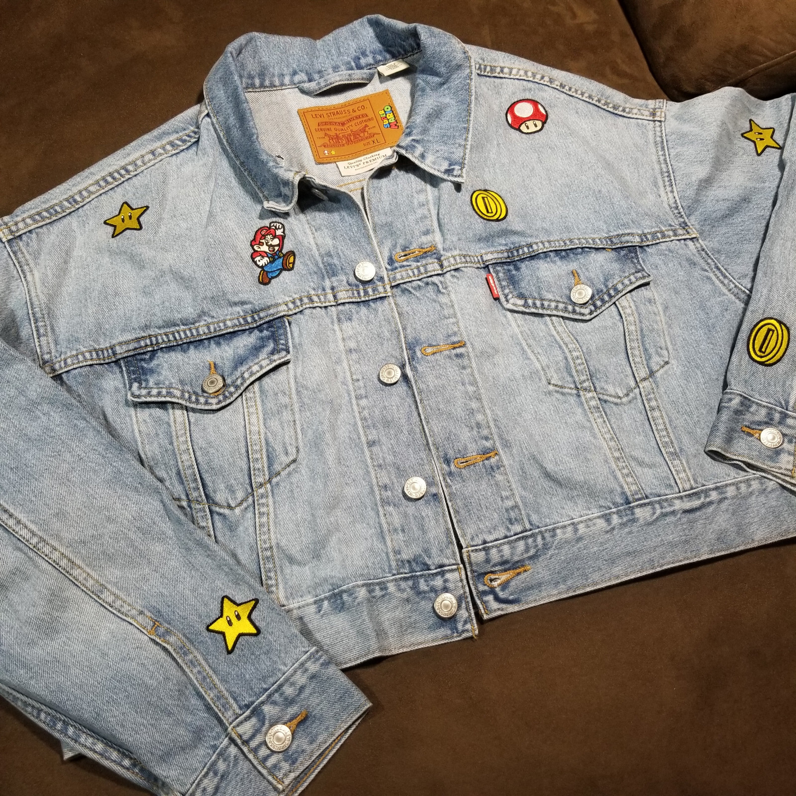 LEVIS SUPER MARIO COLAB DENIM JEANS JACKET WOMENS XL … - Gem