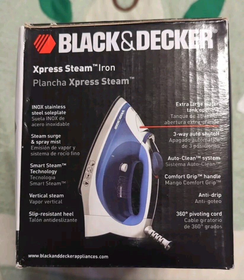 Black & Decker Xpress Steam Cord Reel Iron IR08X Anti Drip Blue White ...