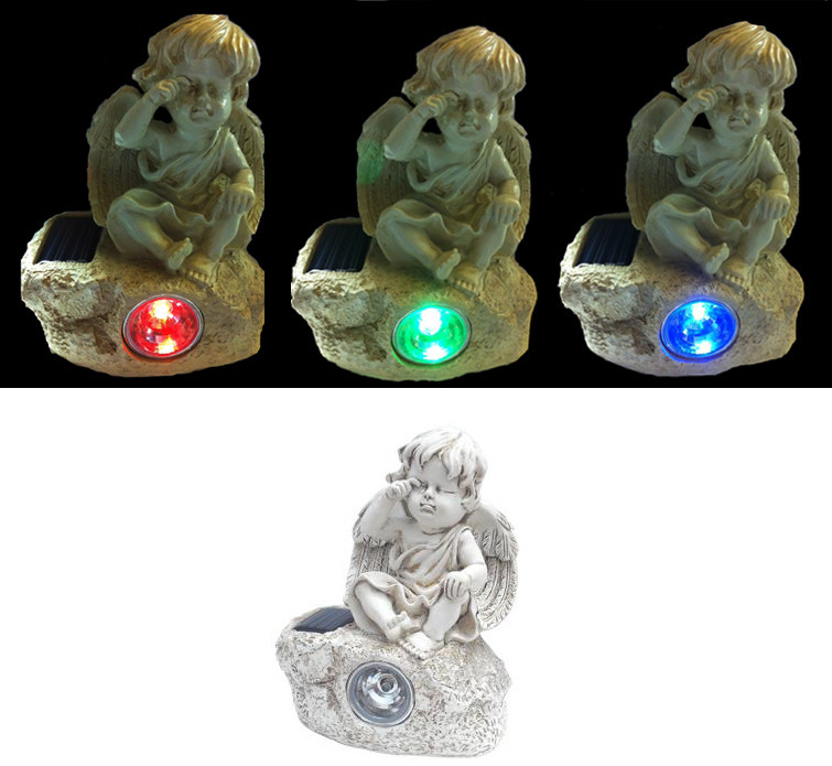 Outdoor Garden Decor Solar Fairy Angel/Cherub Statue Sculpture Light ...