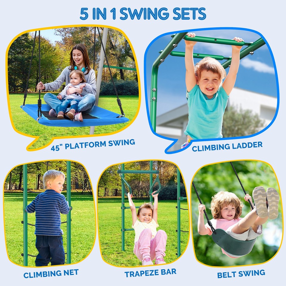 Large Metal Swing Set Playground Set Swings Set for Kids Backyard w ...