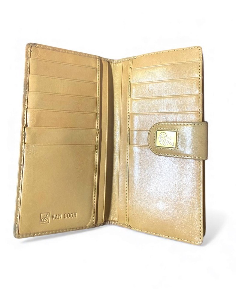 VAN GOGH - Wallet VINTAGE Pink Purple Tan Leather Bi Fold Wallet with ...