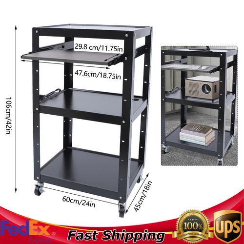Steel Media Cart AV Cart With Keyboard Tray Mobile Cart Height ...