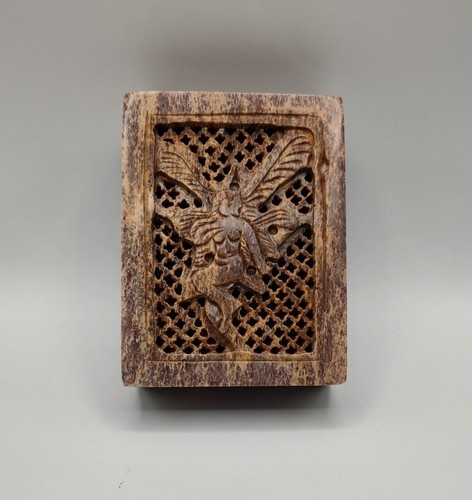 Vtg Hand Carved Soap Stone Fairy Trinket Box | eBay