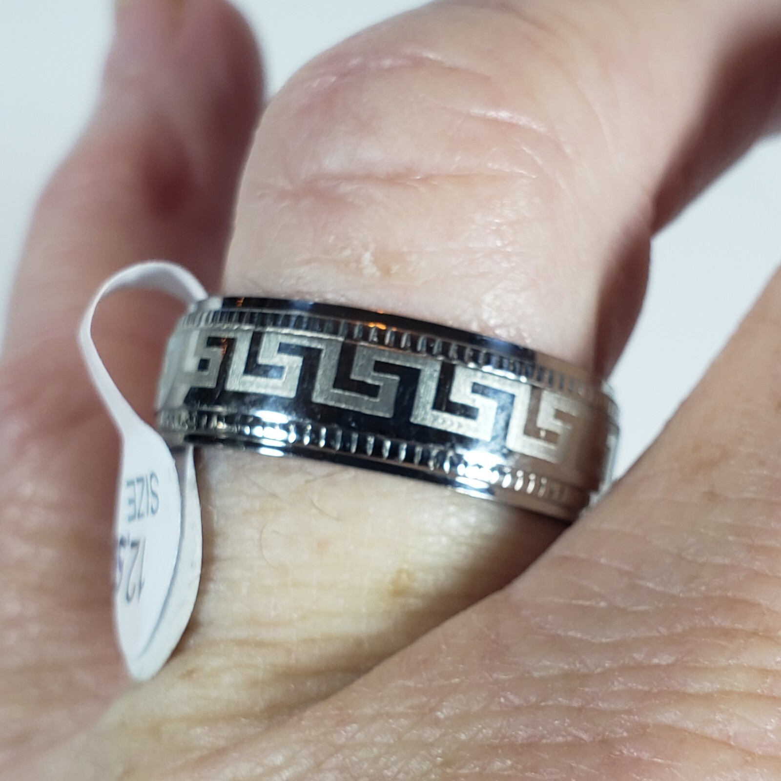 Greek Key Tattoo Band Mens Stainless Steel Meandros Ring Size 12.5 with ...