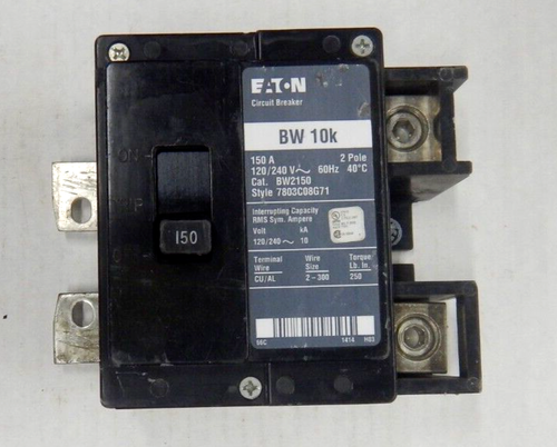 Eaton BW2150 150A Main Circuit Breaker 2 Pole 150 amp 240v 10kA IR USED ...