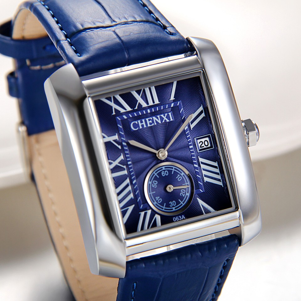 Men's Casual Retro Roman Numberals Square Dial Leather Date Quartz ...