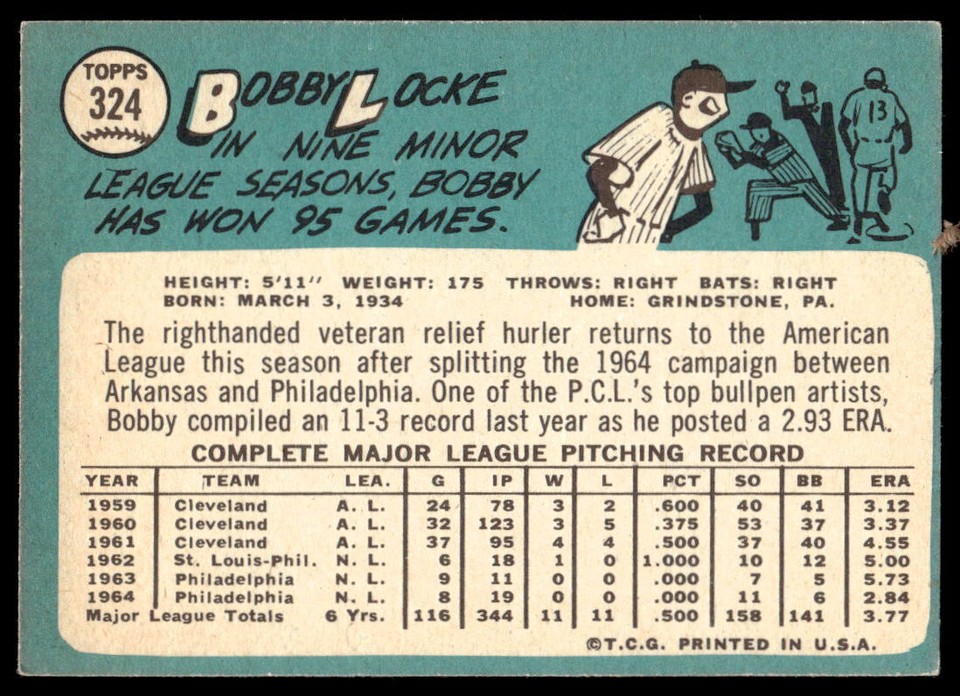 Bobby Locke 1965 Topps 324 Los Angeles Angels Baseball Card | eBay
