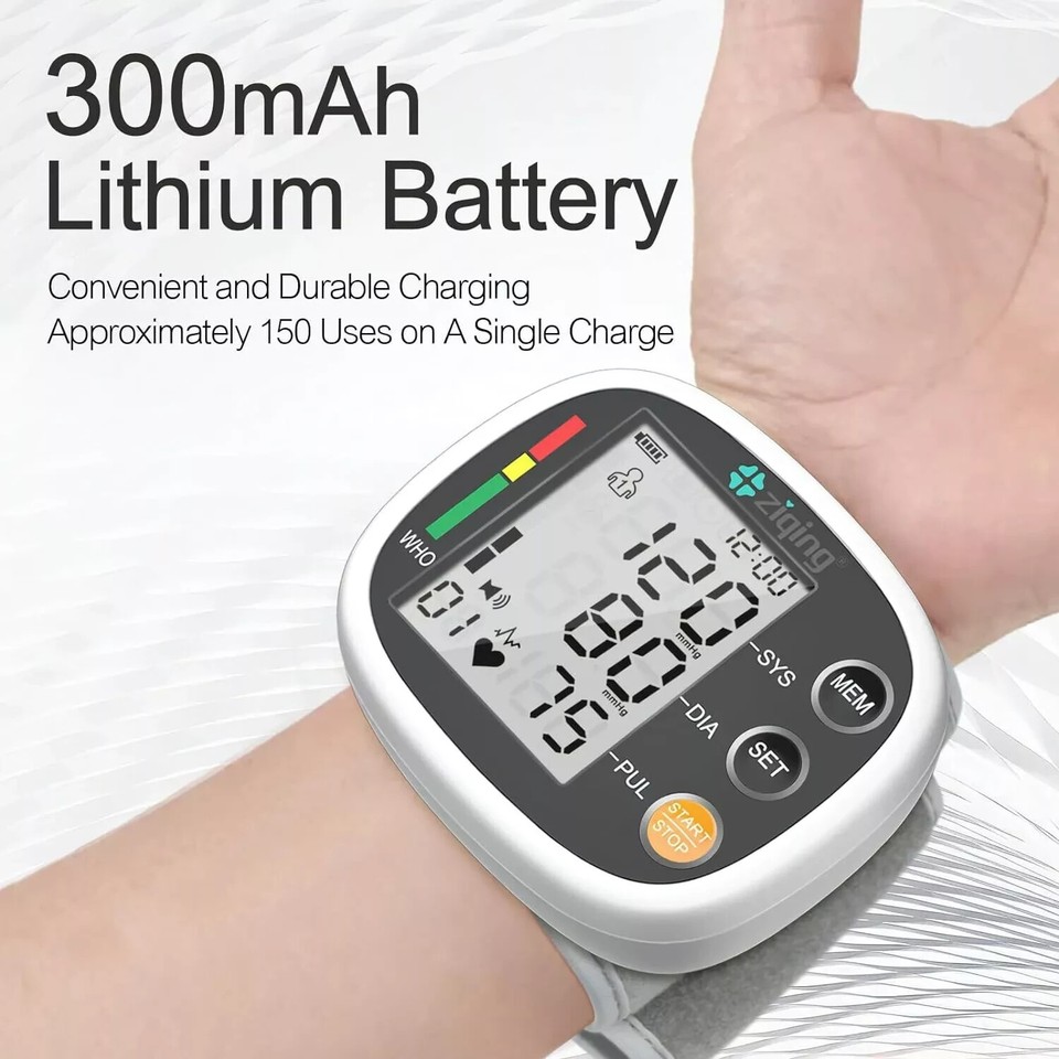 Digital Wrist Blood Pressure Monitor BP Machine Cuff LCD Heart Rate ...