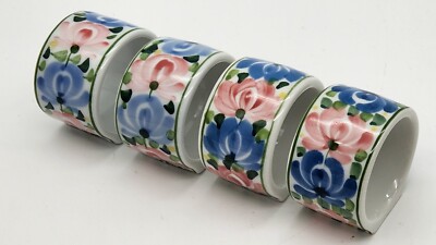4 Audrey Floral Napkin Rings Porcelain Ceramic Shabby Cottage Grandma ...
