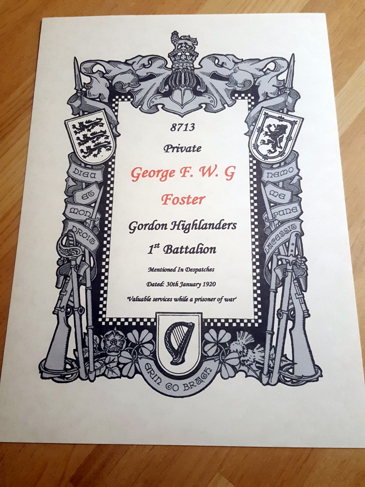 REMEMBRANCE SCROLL WITH PERSONALISED INSCRIPTION - ROLL OF HONOUR WW1 ...