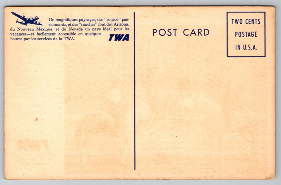 Postcard When You Fly TWA Airline AD Southwest Sun Country VTG c1950 ...