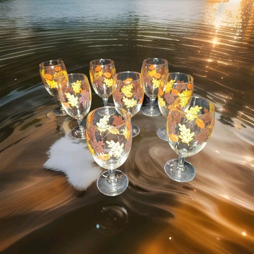 FALL WATER GOBLETS STEMMED OAK MAPLE ELM LEAVES Set of8 14oz 7"H | eBay
