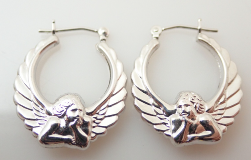 14k White Gold Michael Anthony MA Signed Angel Cherub Hoop Earrings | eBay