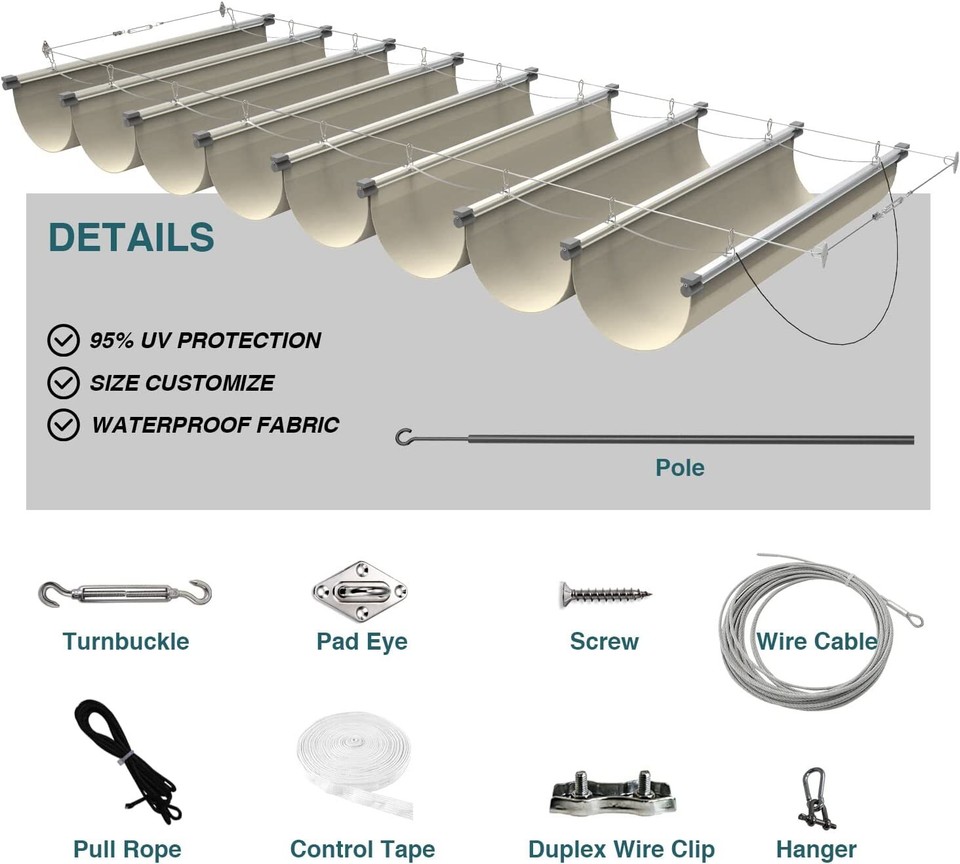 Waterproof Retractable Pergola Canopy Awning w/Steel Wire Patio Outdoor ...