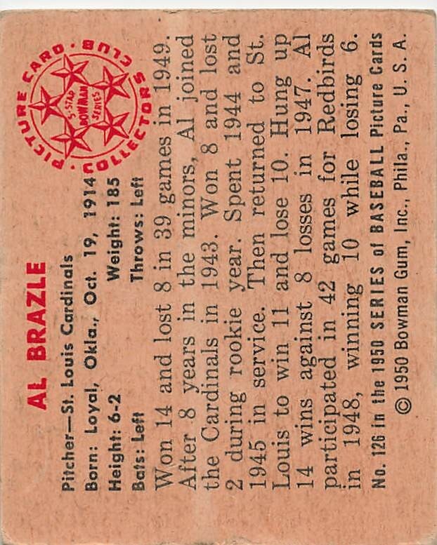 AL BRAZLE 1950 BOWMAN BASEBALL #126 | eBay