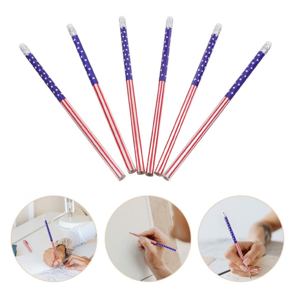 60PCS American Flag Themed Wooden Pencil Portable Painting Writing ...